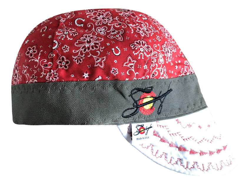 Red Paisley W/White Bill Embroidered Hybrid Welders Cap – Southern ...